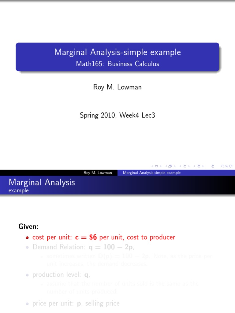 Marginal Analysis Business Calculus | PDF | Profit (Economics ...