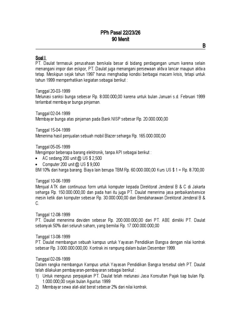 Soal Brevet PPH Pasal 22 Paket B | PDF