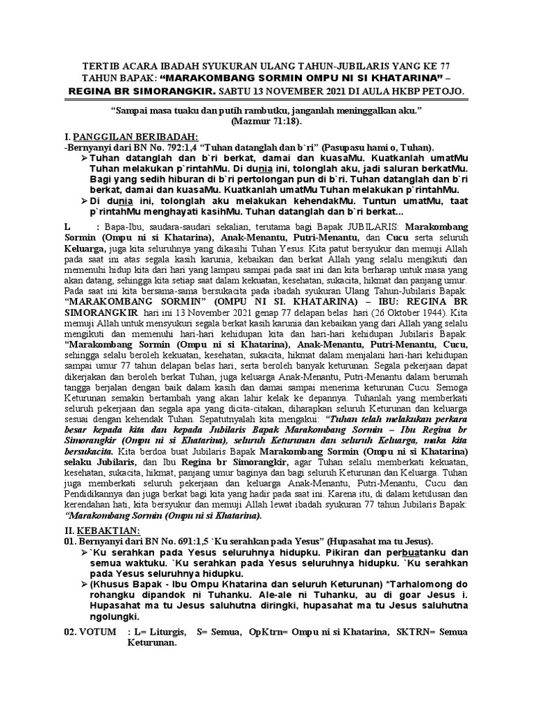 Tertib Acara Ibadah Syukuran Ulang Tahun | PDF