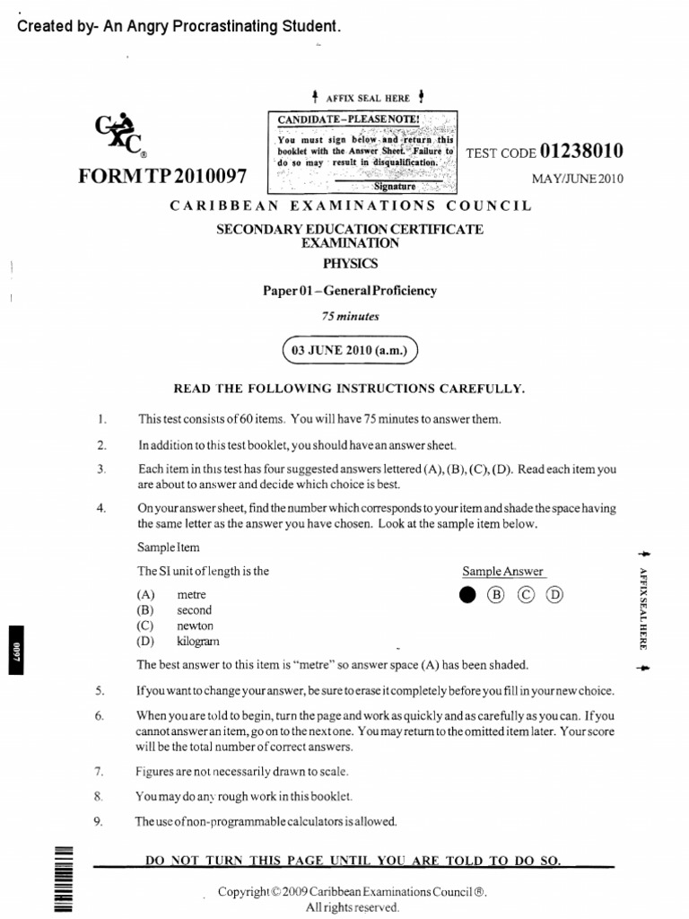 CSEC Physics P1 2010-2020 Answers Watermark | PDF | Radioactive Decay ...