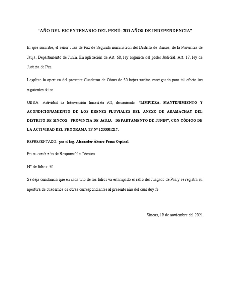 Legalizacion de Cuaderno de Obra | PDF