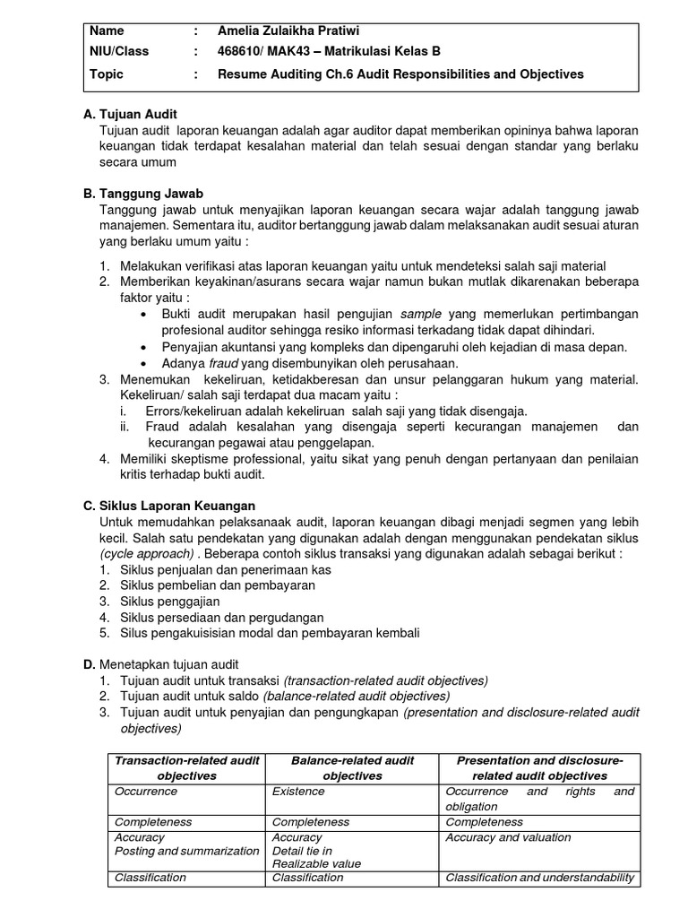 CH 6 Audit Responsibilities and Objectives | PDF | Bisnis | Pengelolaan Keuangan & Uang