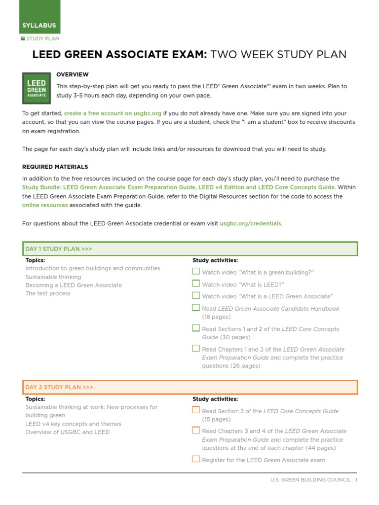 Leed Green Associate Exam: Two Week Study Plan: Syllabus | Download ...