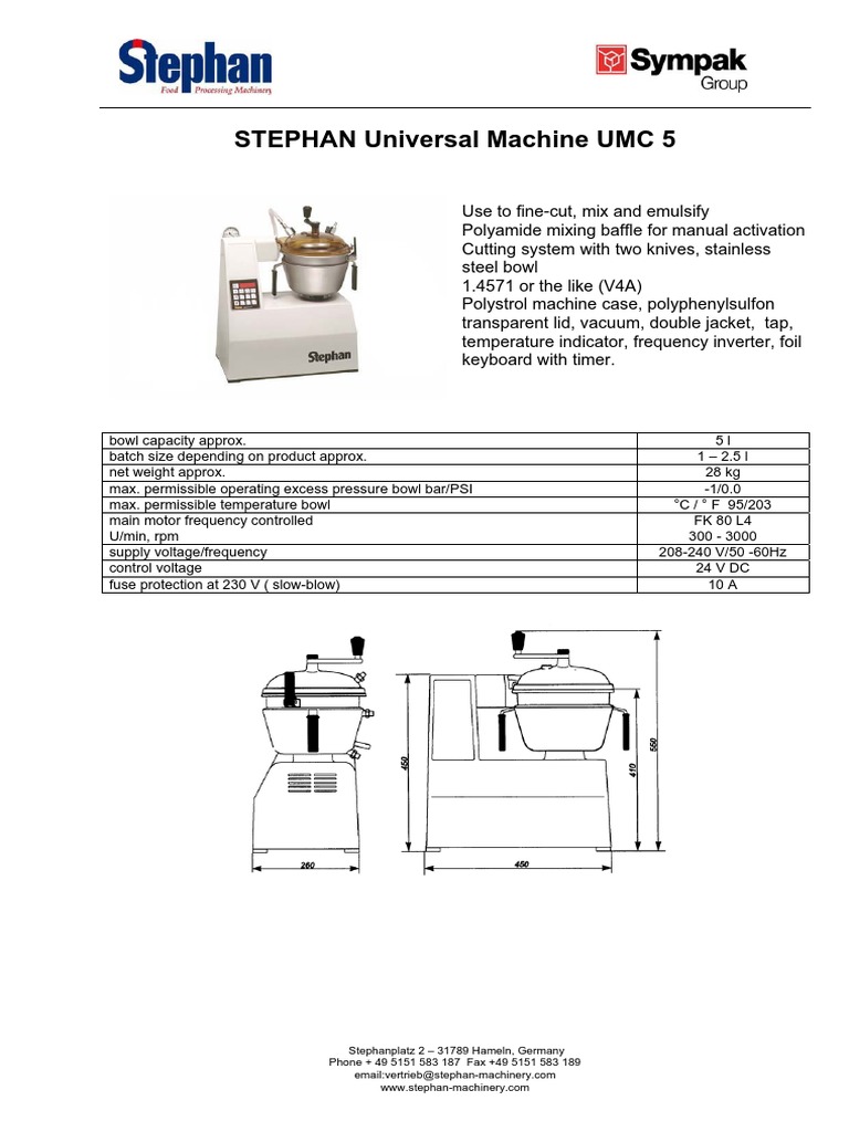 Stephan Universalmachines Um5 To Um60 Eng | PDF | Knife | Electrical ...