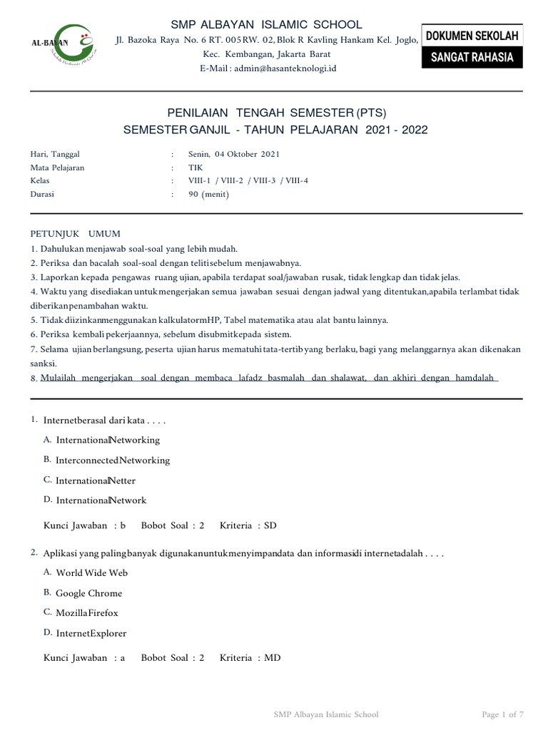 Soal Pts-Tik Level 8 | PDF | Komputer