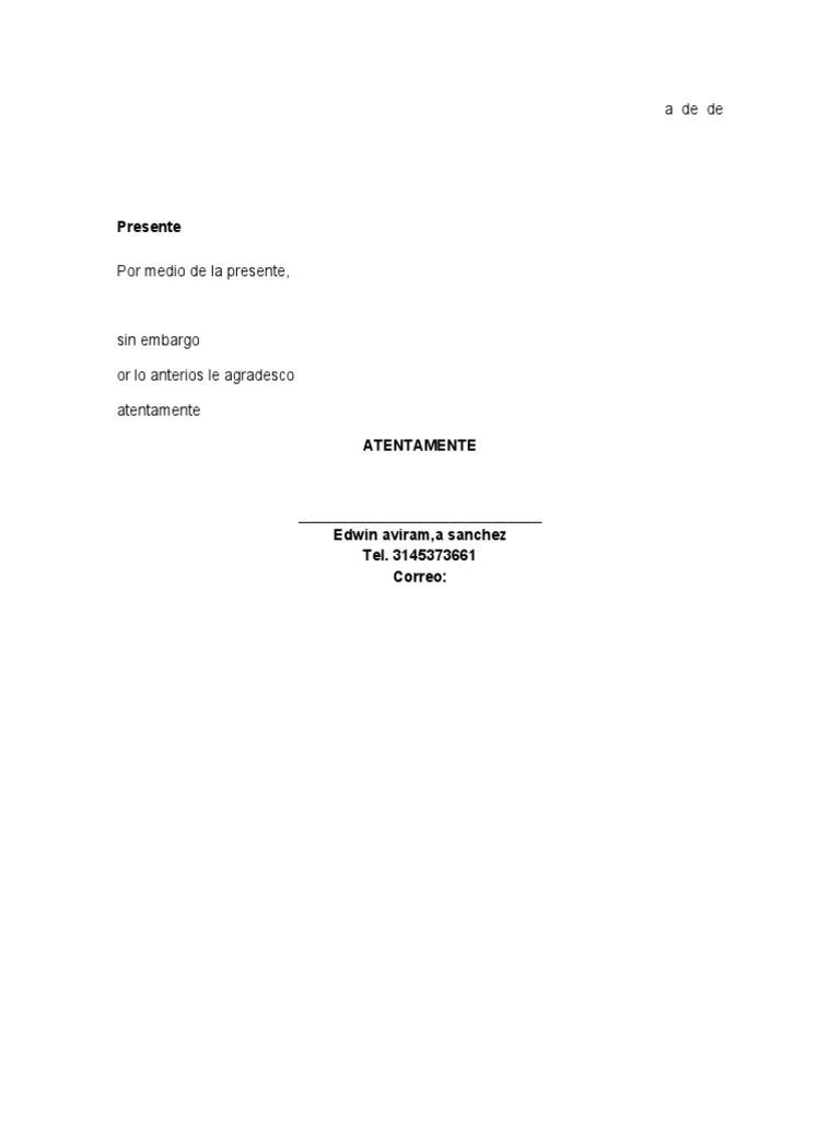 Formato de Carta Formal para Rellenar | PDF