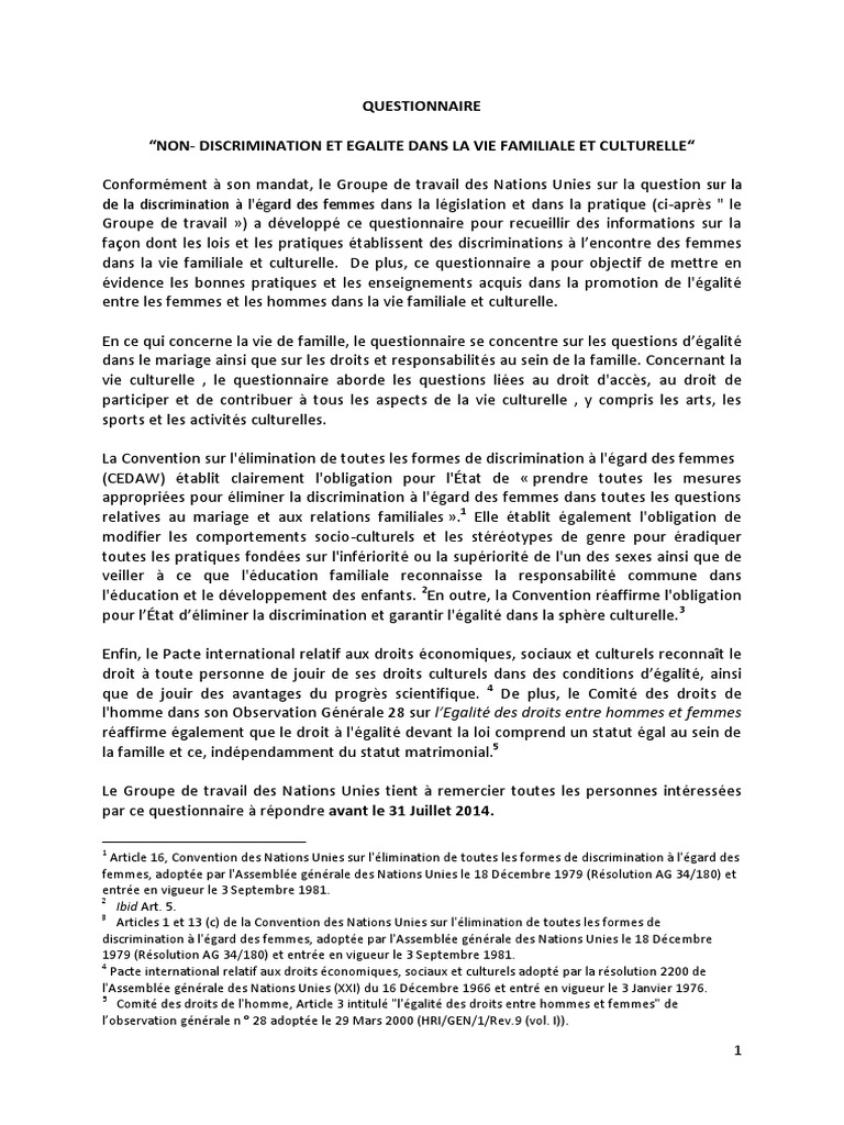 Questionnaire - ADFM - Doc VBG | PDF | Famille | Mariage