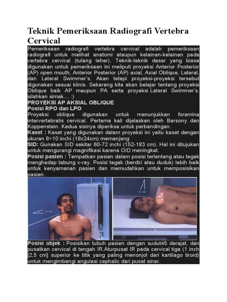 Teknik Pemeriksaan Radiografi Vertebra Cervical | PDF