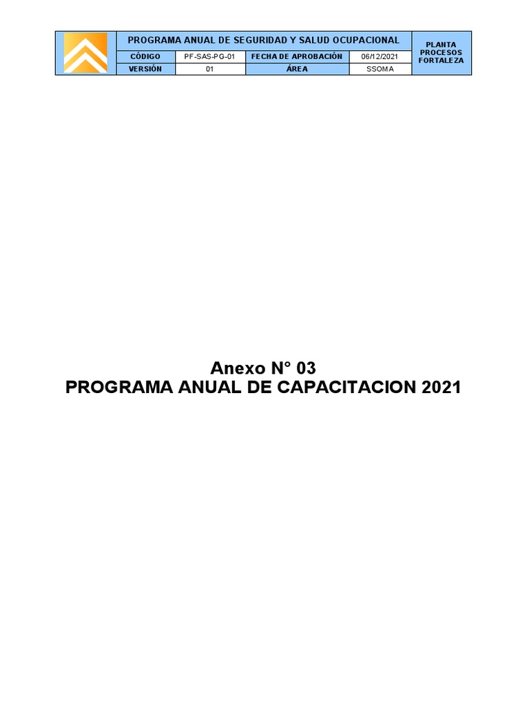 Anexo 03 Programa Anual de Capacitacion | PDF | Seguridad y salud ocupacional