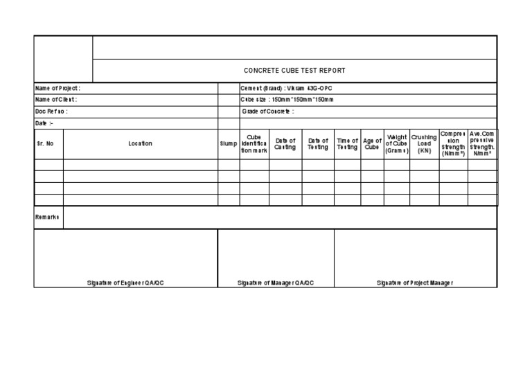 Concrete Cube Test Report Format | PDF