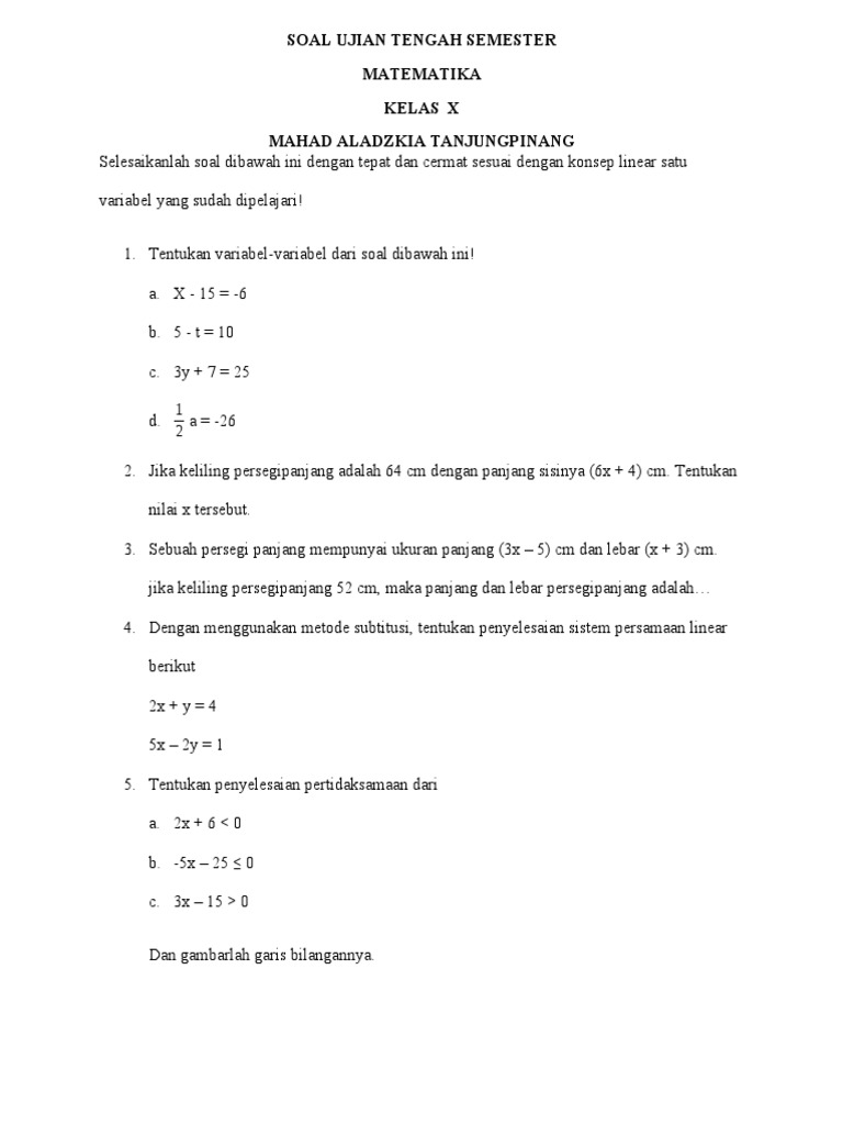 Soal Ujian Uts Kelas X | PDF