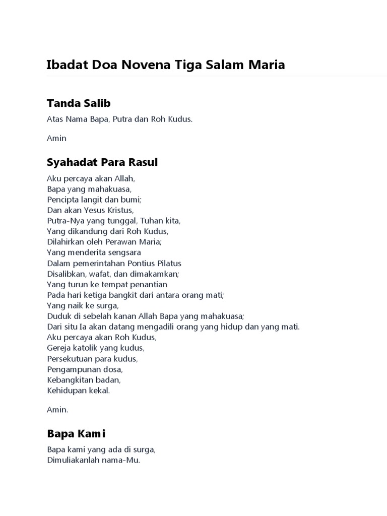 Ibadat Doa Novena Tiga Salam Maria | PDF