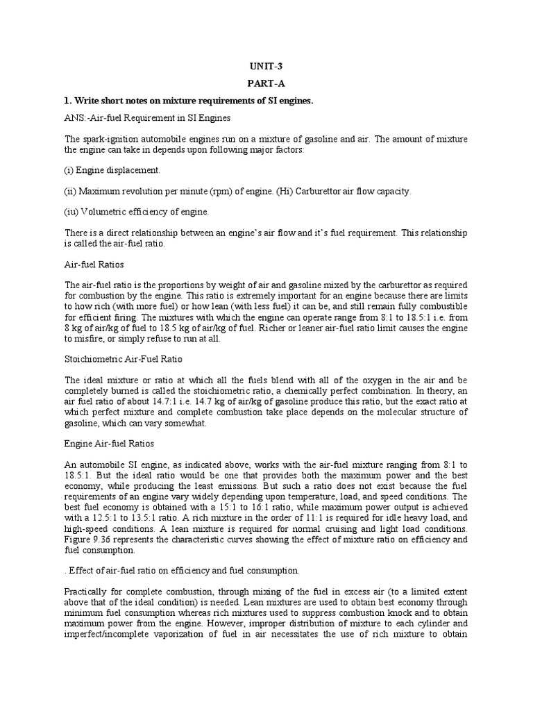 UNIT-3 Part-A 1. Write Short Notes On Mixture Requirements of SI ...