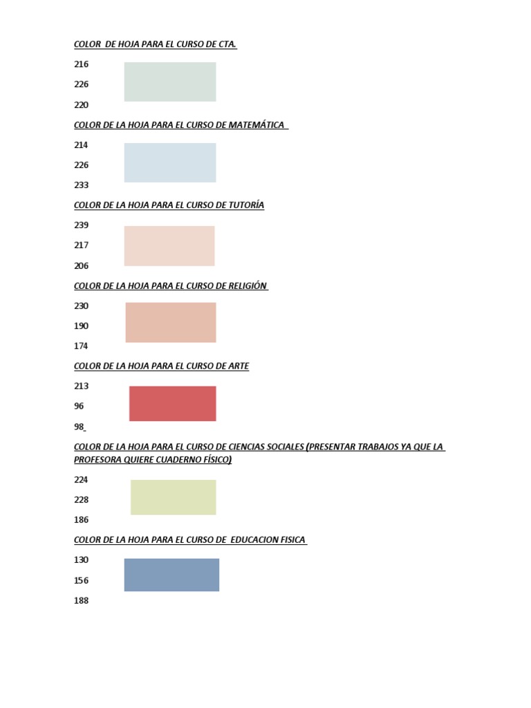 Coloers de Hojas para Mis Cursos | PDF