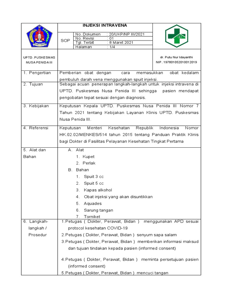 Sop Injeksi Iv | PDF