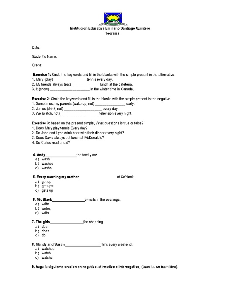 Present Simple Test | PDF
