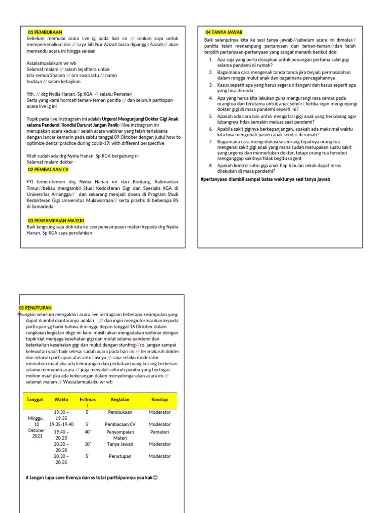 Cue Card Moderator Live Ig PSMKGI - 9 Oktober 2021 | PDF