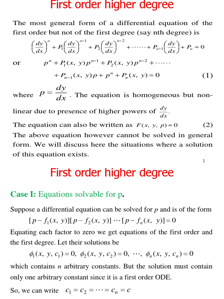 First Order Higher Degree Differential Equations | PDF | Equations ...