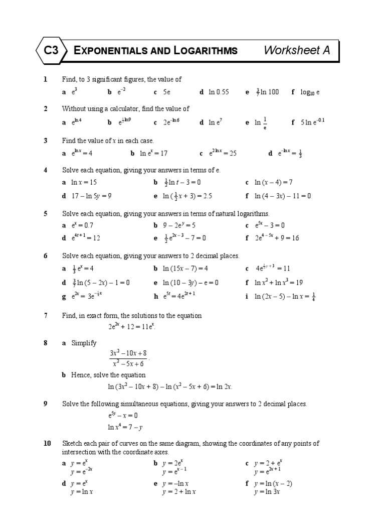 Exponentials & Logarithms Worksheet | PDF | Radioactive Decay | Equations
