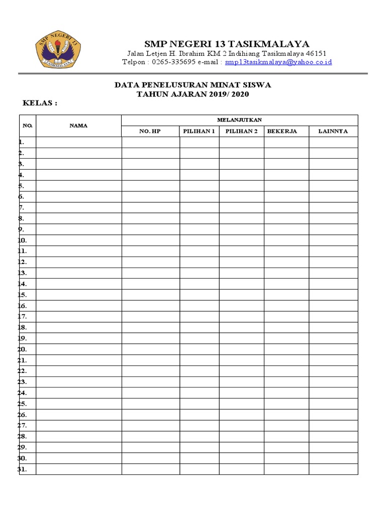 Data Penelusuran Lulusan SMPN 13 | PDF
