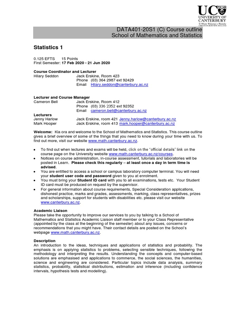 DATA401 Course Overview and Details | PDF | Statistics | Statistical ...