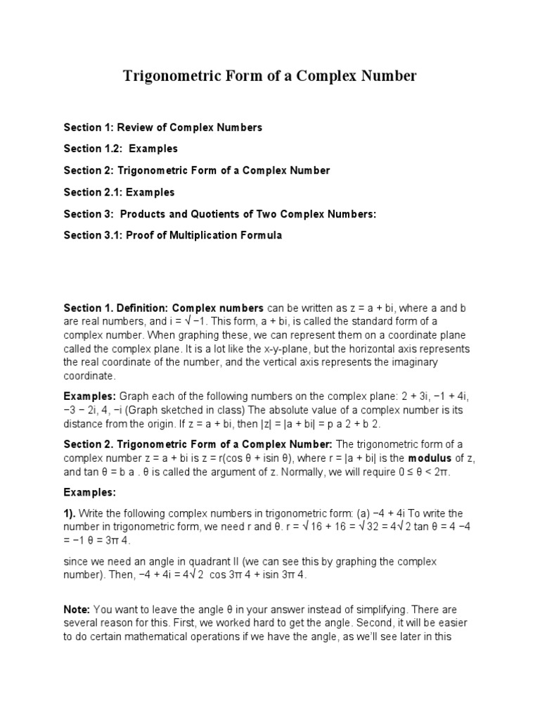 Trigonometric Form of A Complex Number | PDF | Complex Number ...