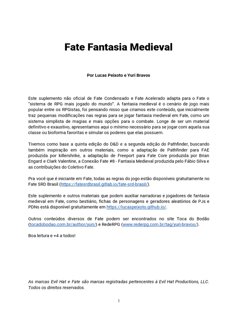 Fate Fantasia Medieval | PDF | Feitiçaria | Elfos