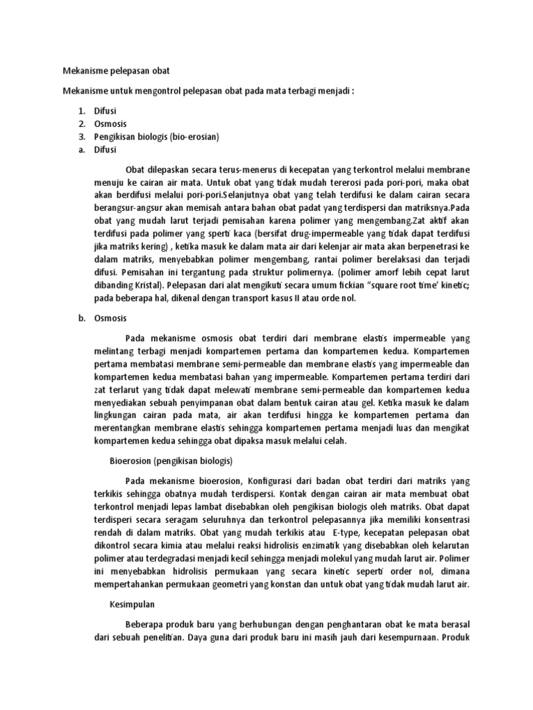 Mekanisme Pelepasan Obat | PDF