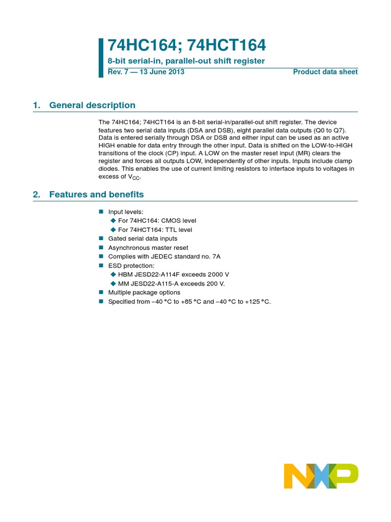 74HC - HCT164 Datasheet | PDF | Electricity | Electronics
