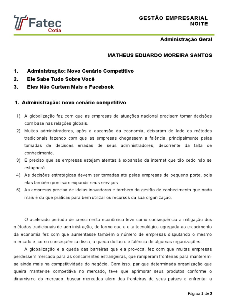 Novo Cenário Competitivo | PDF | Facebook | Mercado (economia)