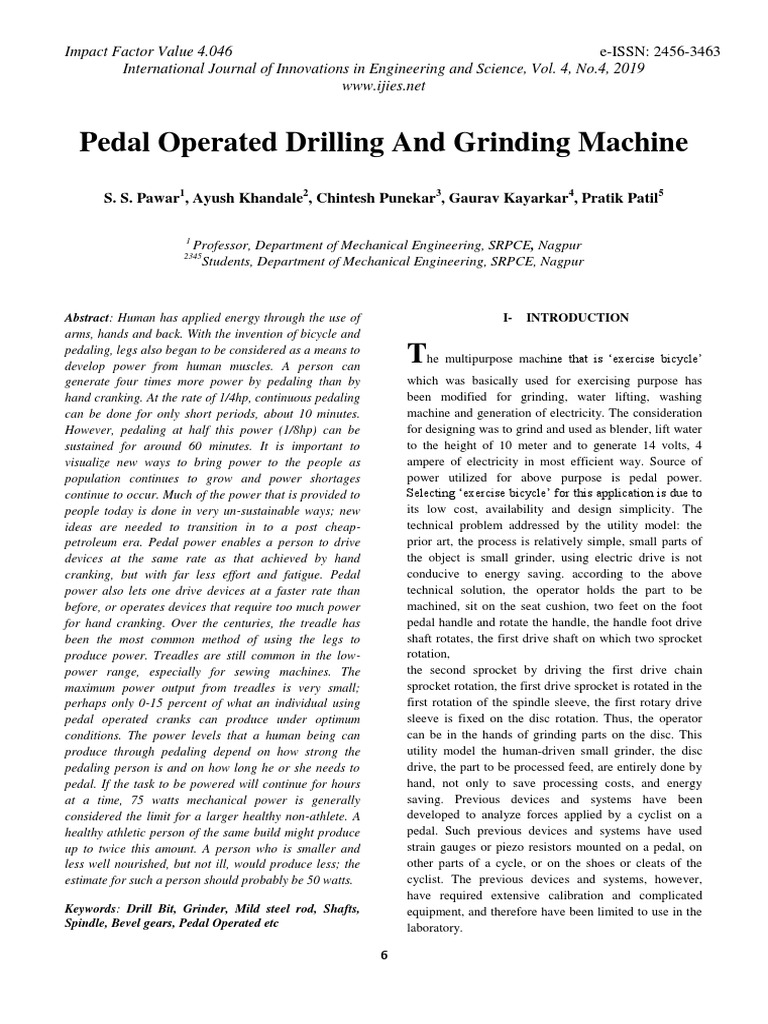 Pedal Operated Drilling and Grinding Machine | PDF | Drill | Gear