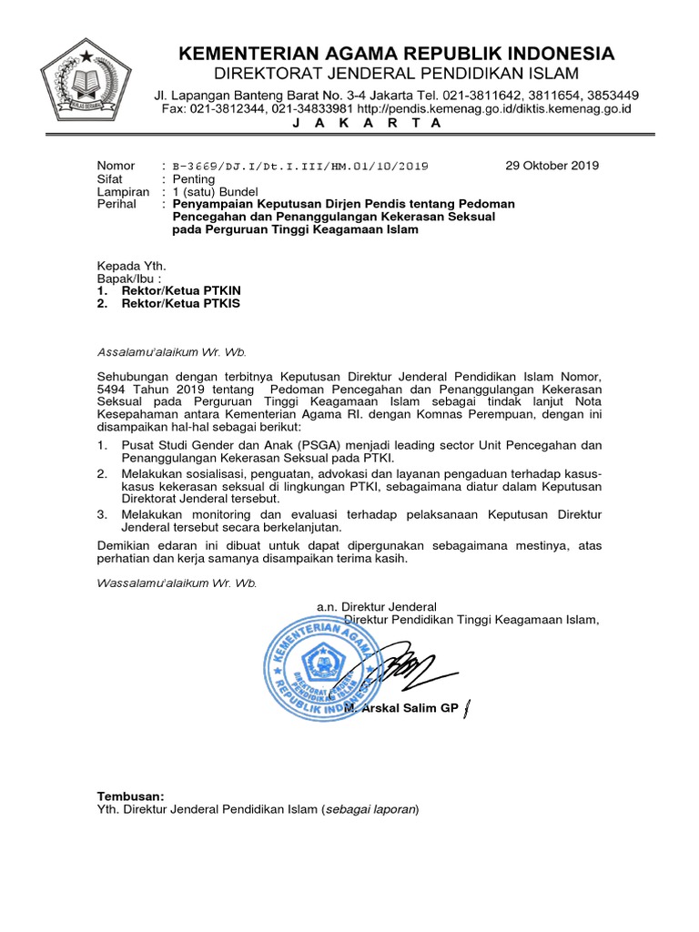 Dirjen Pendis Kemenag Sop Kekerasan Seksual Ptkin | PDF | Ilmu Sosial | Pengembangan Diri
