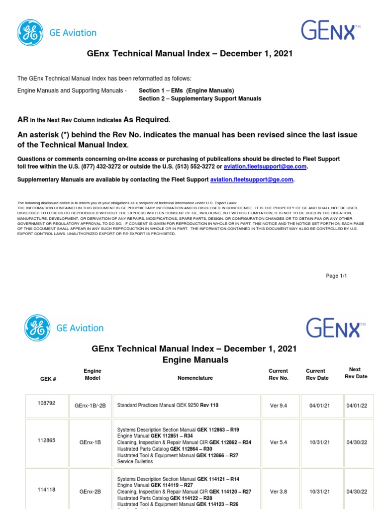 GEnx Technical Manual Index | PDF