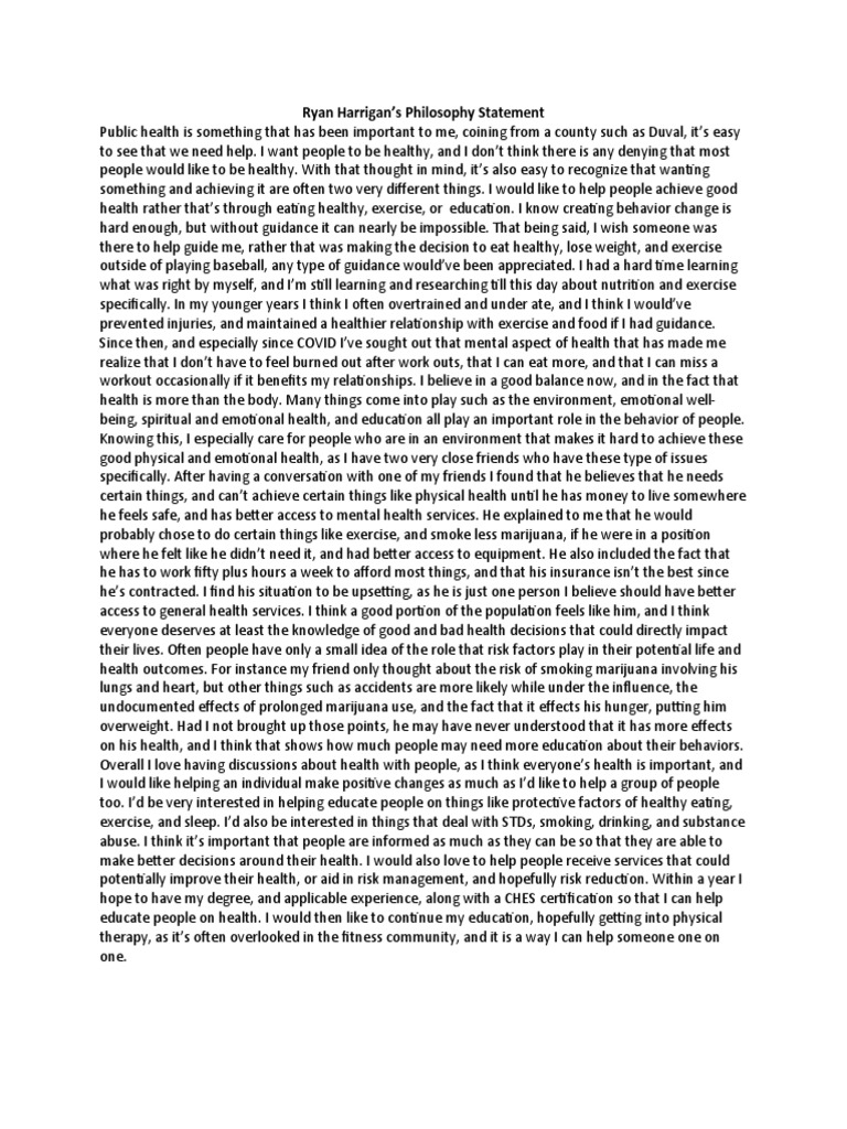Philosophy Statement | PDF | Mental Health | Risk