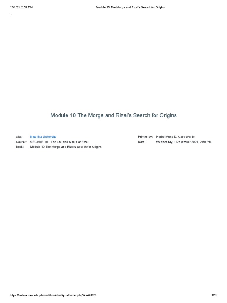 Module 10 The Morga and Rizal's Search For Origins | PDF | Spanish ...