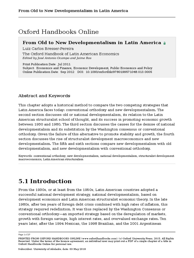 Oxford Handbooks Online: From Old To New Developmentalism in Latin ...