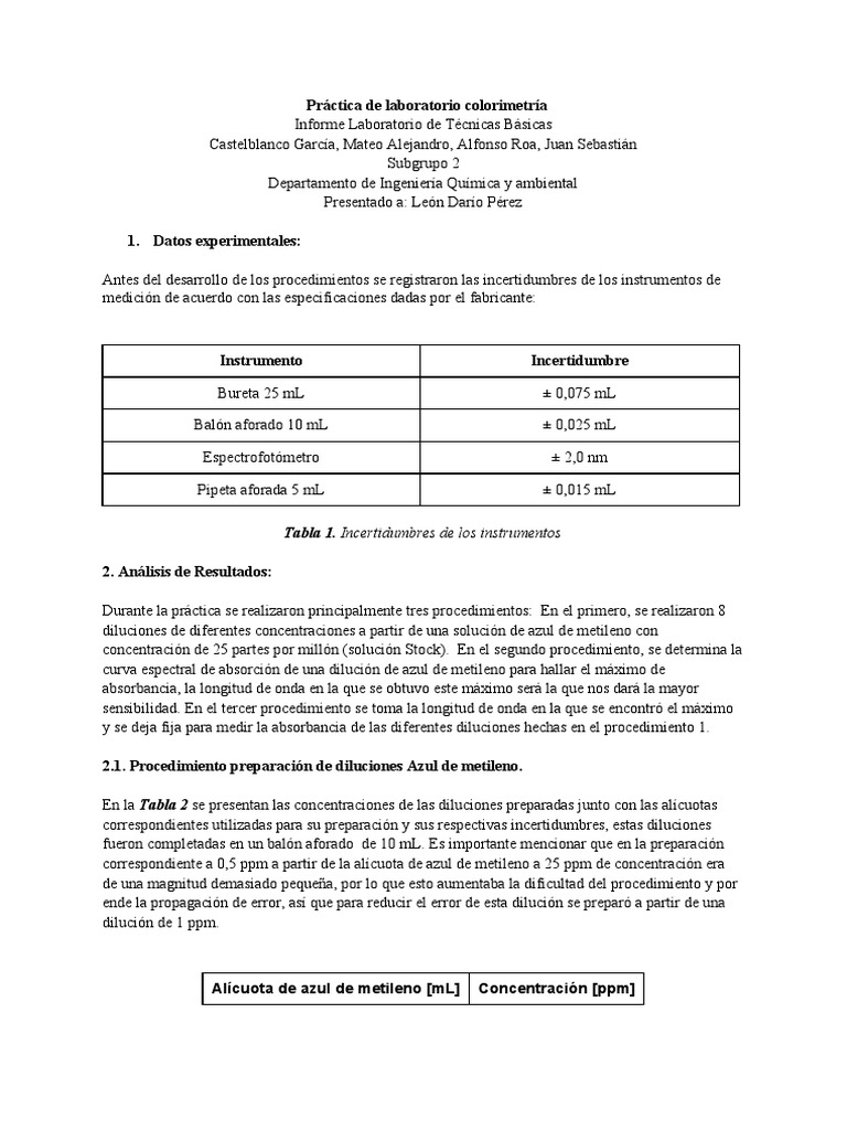 Informe Colorimetría - Pre Informe Ácido Base y PH | PDF | Ph | Química