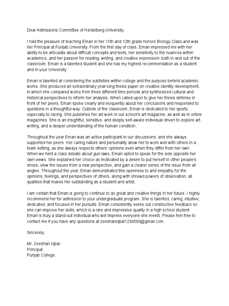 Recommendation Letter. | PDF | Empathy | Psychological Concepts