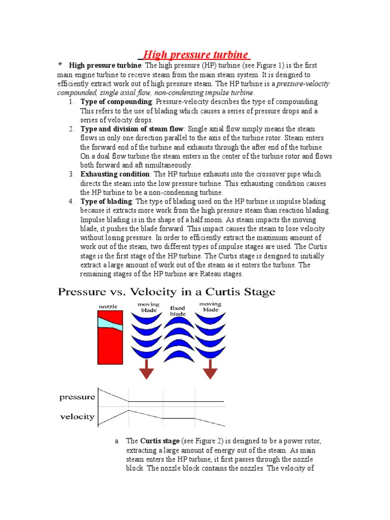 High Pressure Turbine: Compounded, Single Axial Flow, Non-Condensing ...