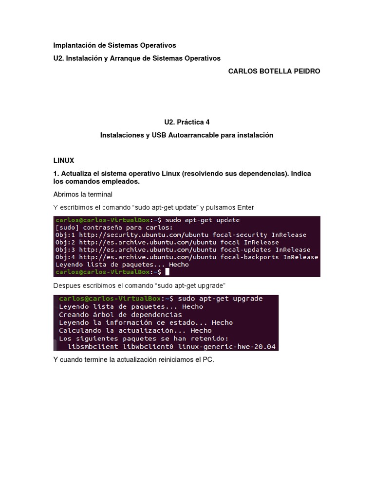 U2. Práctica 4. Instalaciones y USB Autoarrancable | PDF | Familias de ...