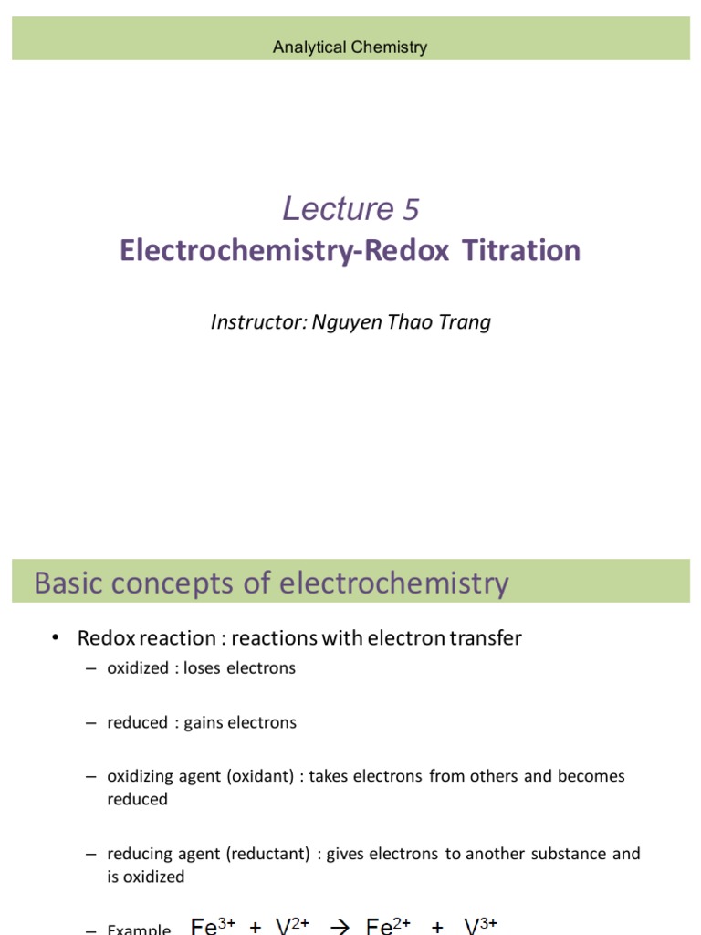 Lecture 5-Electrochemistry - Redox Titration | PDF | Electrochemistry ...