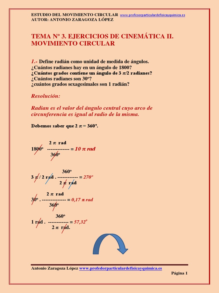Tema3 Ejercicios Cinematica II Movimiento Circular Primero Bachillerato ...