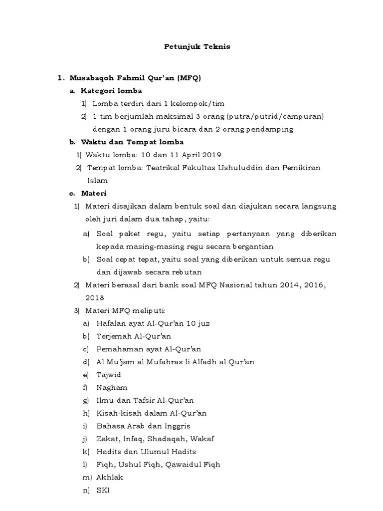 Musabaqoh Fahmil Qur'an MFQ | PDF