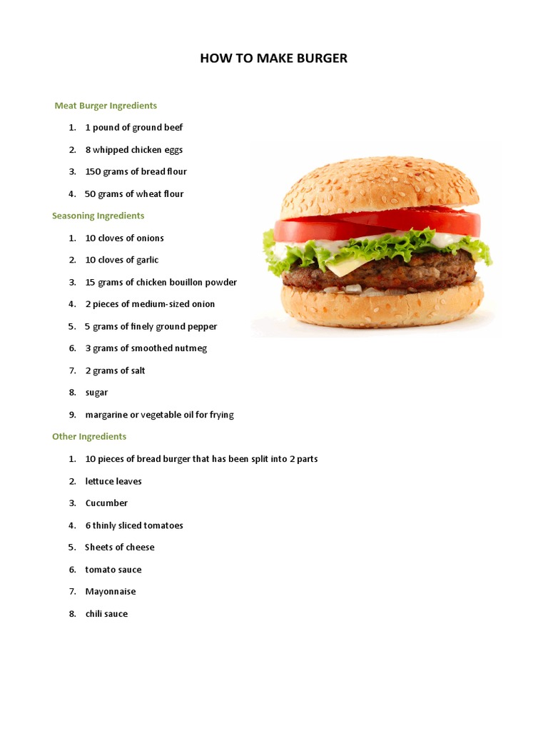 Homemade Burger Recipe Guide | PDF | Cooking, Food & Wine