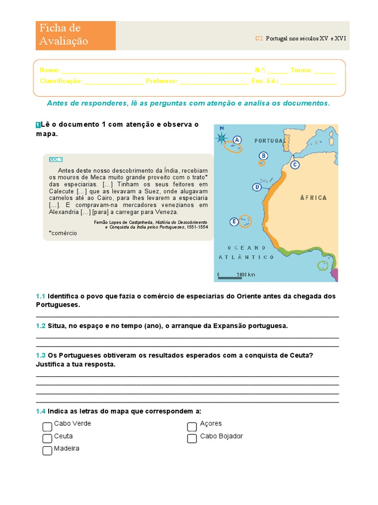 Hgpa5 Ficha Avaliacao c2 v2 | PDF | Era dos Descobrimentos | Península ... Hgpa5 Ficha Avaliacao c2 v2 | PDF | Era dos Descobrimentos | Península ...