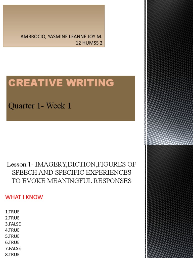 Creative Writing Quarter 1-Week 1 | PDF