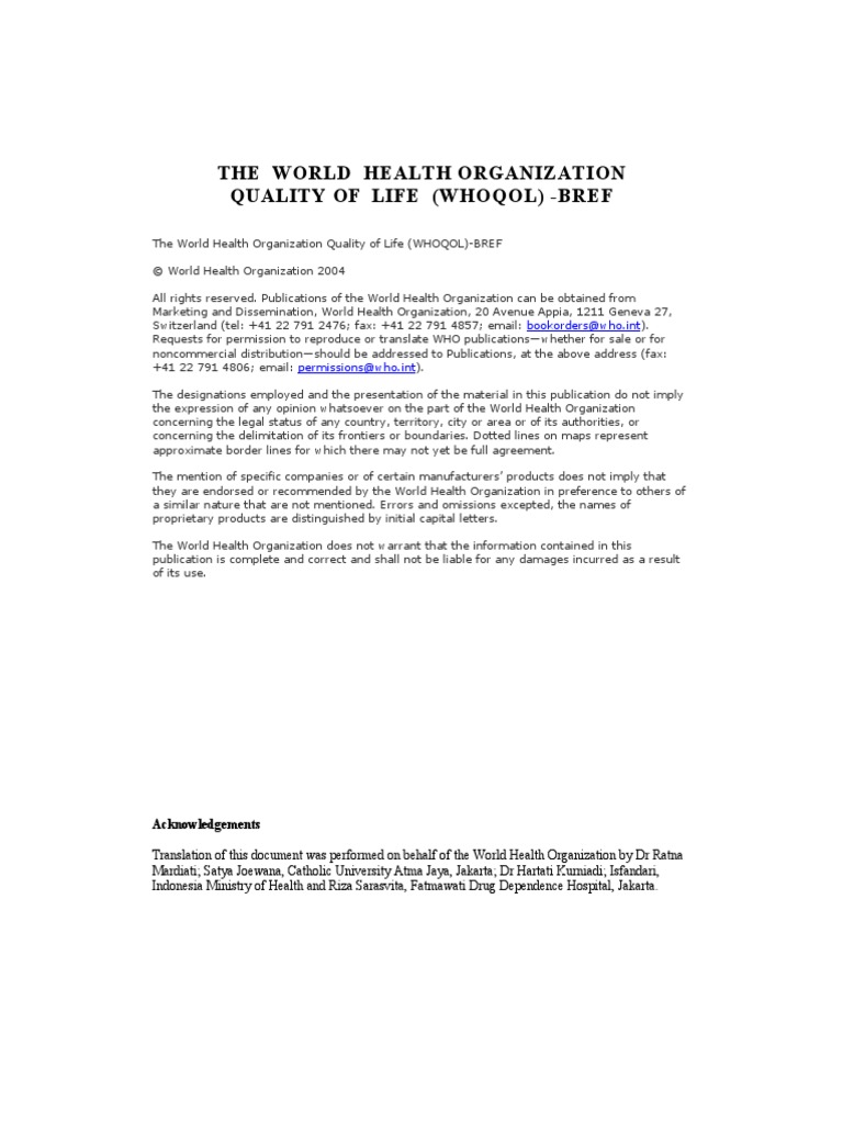 The World Health Organization Quality of Life (Whoqol) - Bref | PDF
