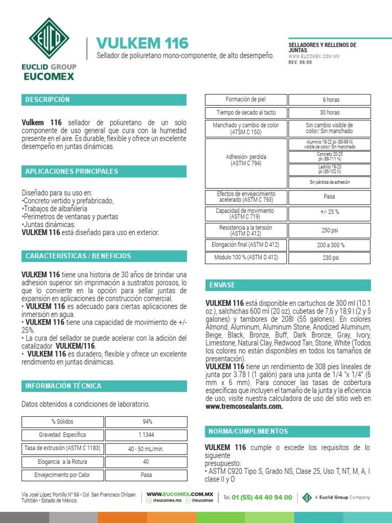 Vulkem 116 | PDF | Química | Materiales