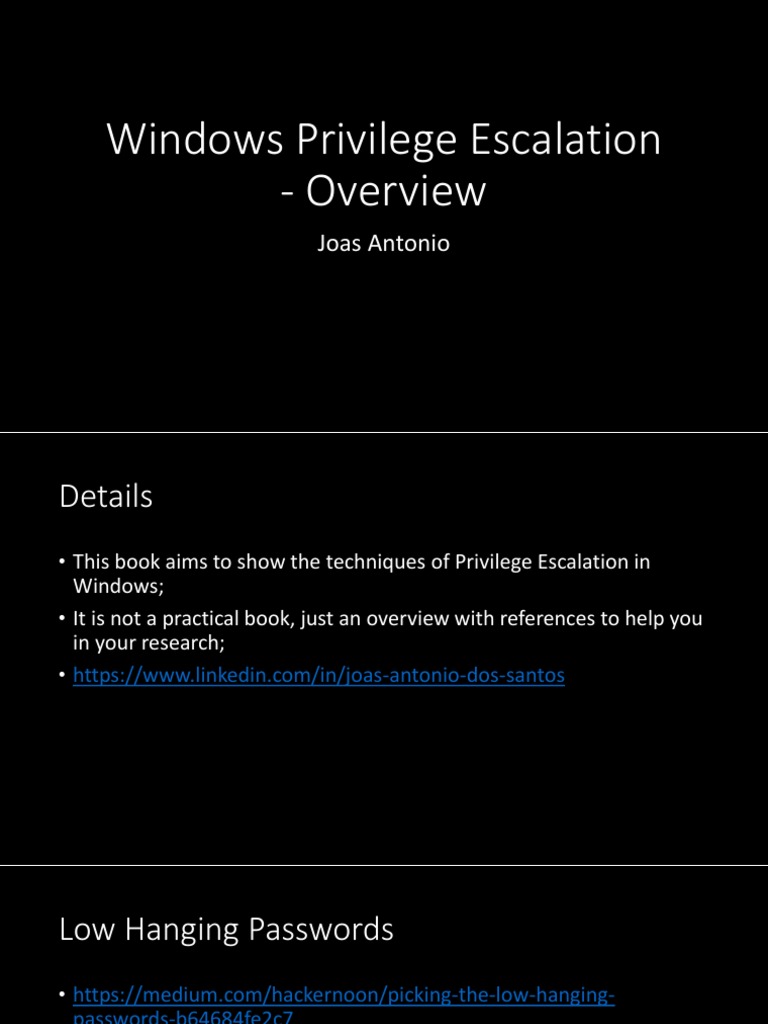Windows Privilege Escalation - Overview | PDF | Windows Registry | Computer Architecture