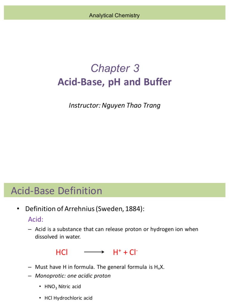 Acid-Base, PH and Buffer: Instructor: Nguyen Thao Trang | PDF | Buffer ...
